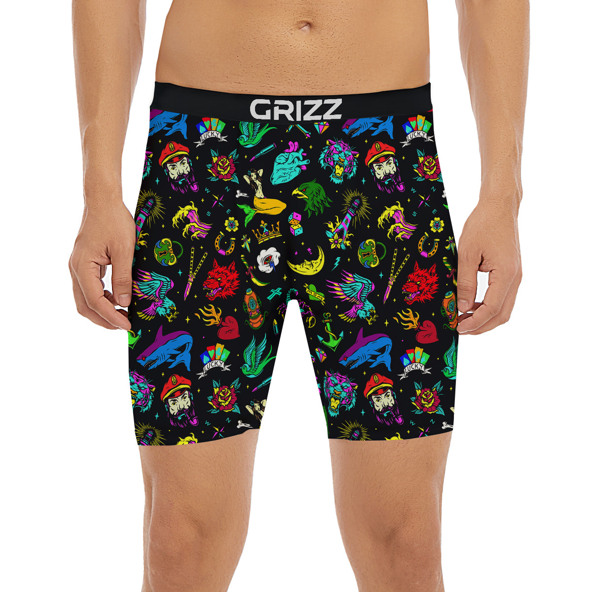 Vintage Colorful Tattoo Print Pattern Boxer Briefs