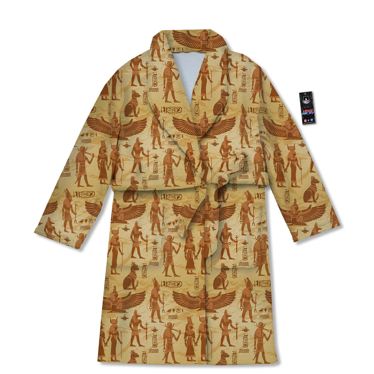 Vintage Egypt Papyrus Ancient Print Pattern Bathrobe