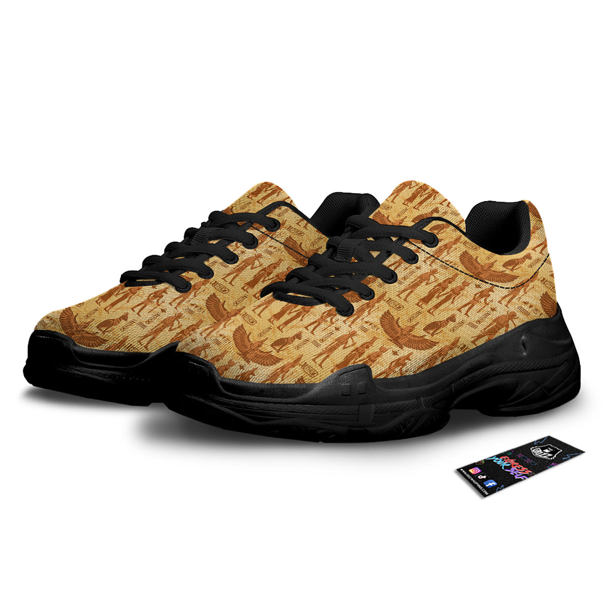 Vintage Egypt Papyrus Ancient Print Pattern Black Chunky Shoes