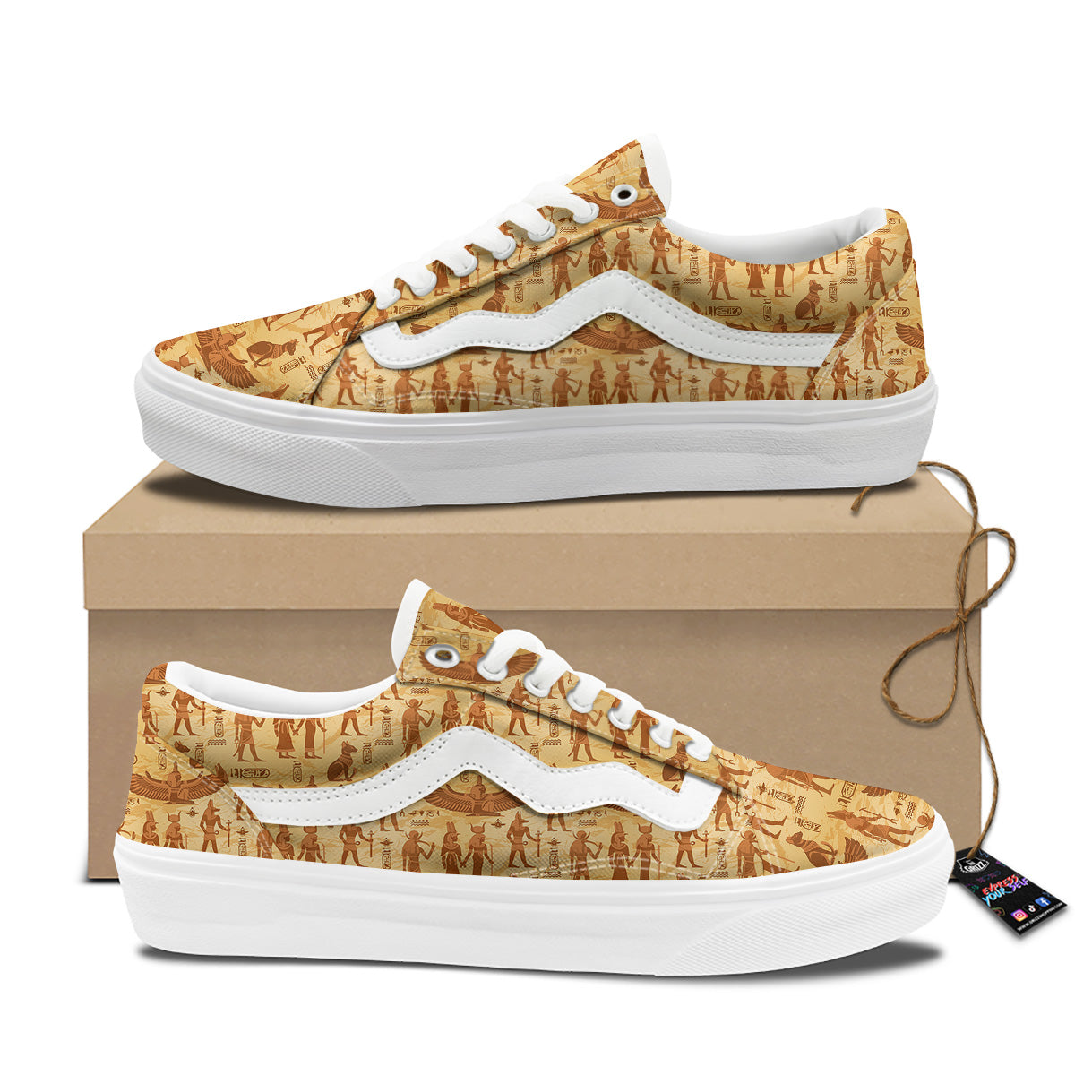 Vintage Egypt Papyrus Ancient Print Pattern Skate Shoes