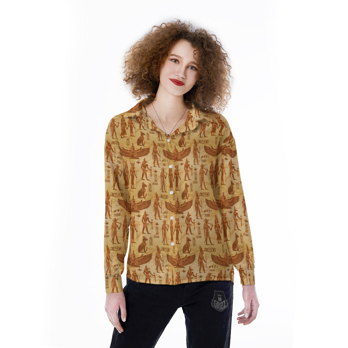 Vintage Egypt Papyrus Ancient Print Pattern Women's Long Sleeve Shirts