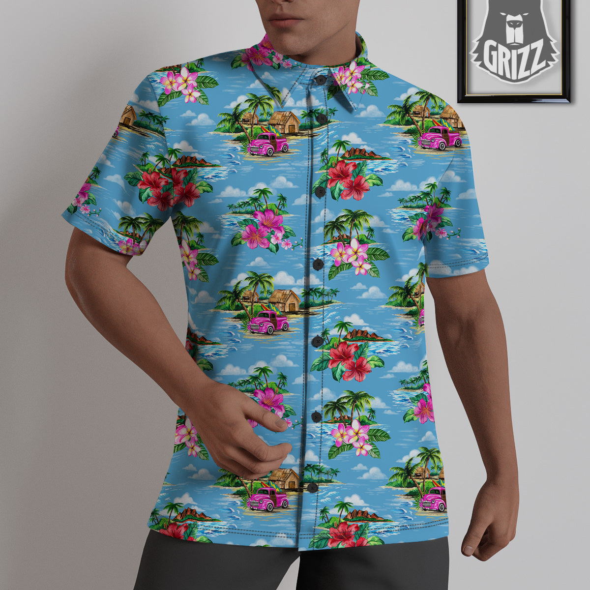 Vintage Hawaiian And Blue Sky Print Pattern Untucked Shirts
