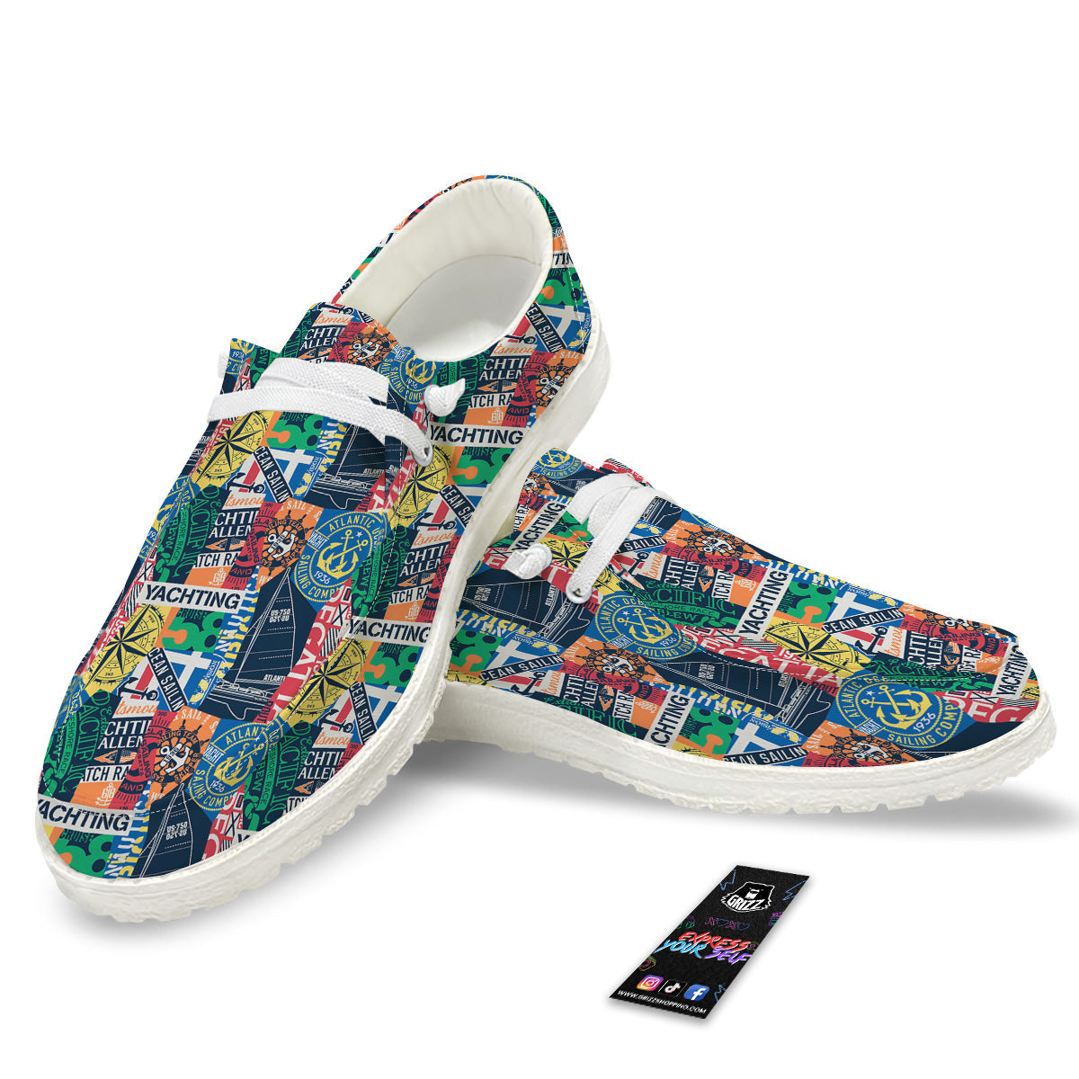Vintage Nautical Style Colorful Print Pattern White Loafers