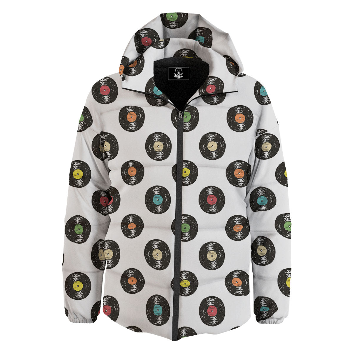 Vinyl Record Hand Drawn Print Pattern Down Jacket