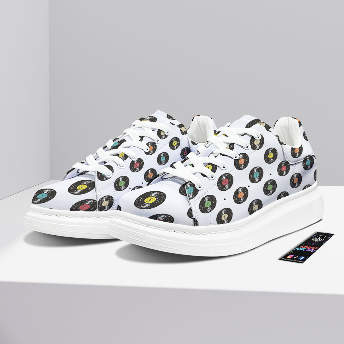 Vinyl Record Hand Drawn Print Pattern Platform Shoes