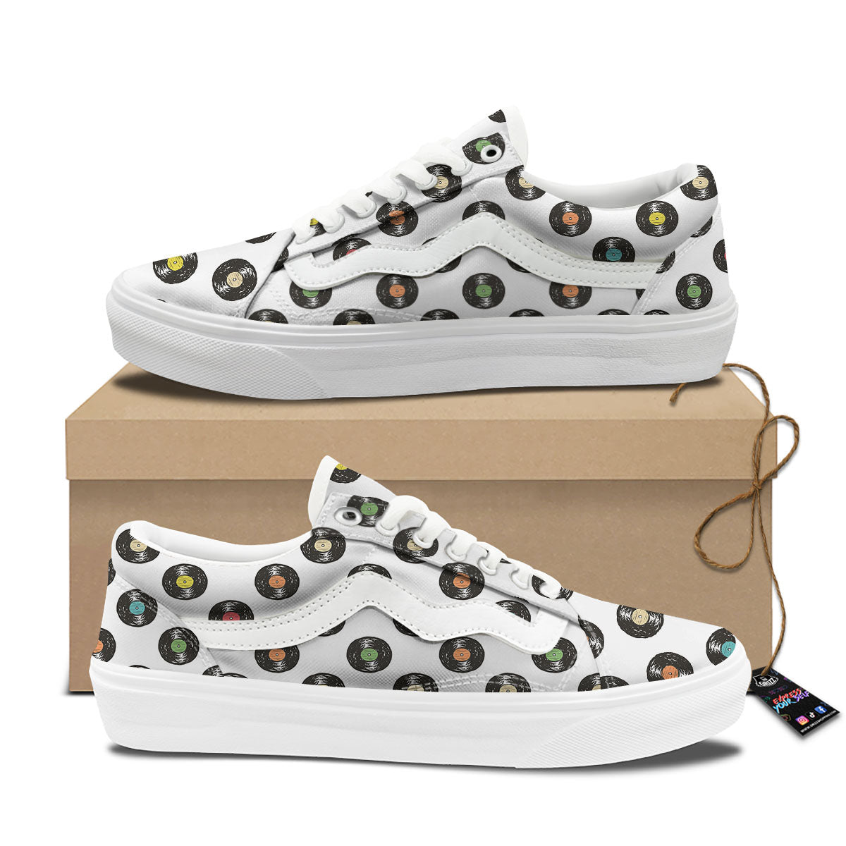Vinyl Record Hand Drawn Print Pattern Skate Shoes