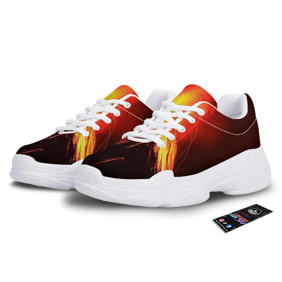 Volcano On Fire Print White Chunky Shoes