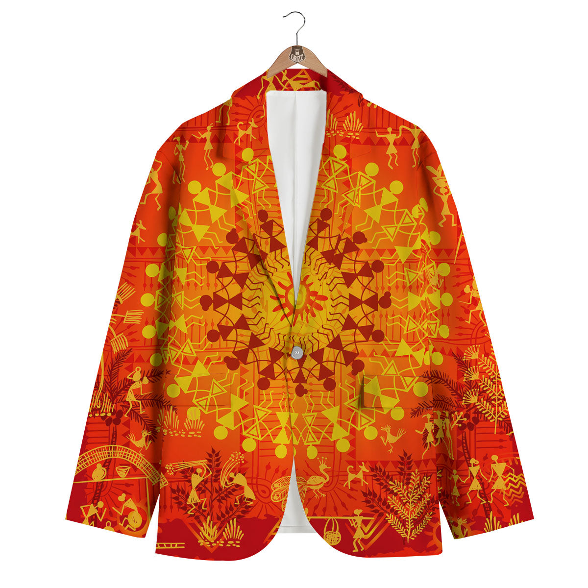 Warli Tribal Ancient Indian Print Men's Blazer