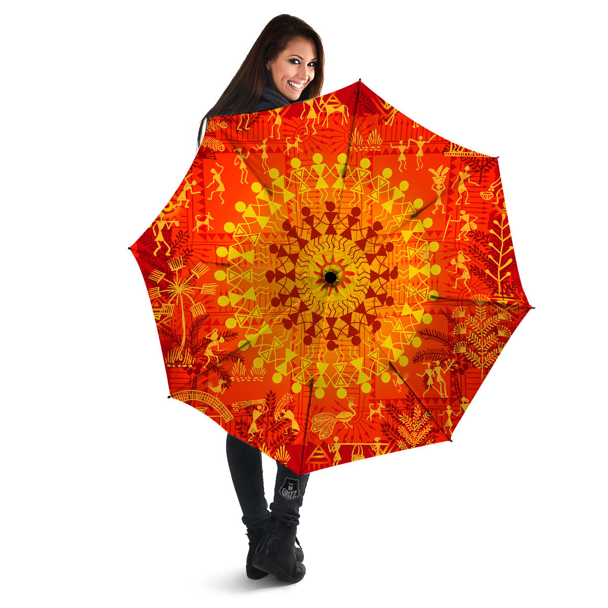 Warli Tribal Ancient Indian Print Umbrella
