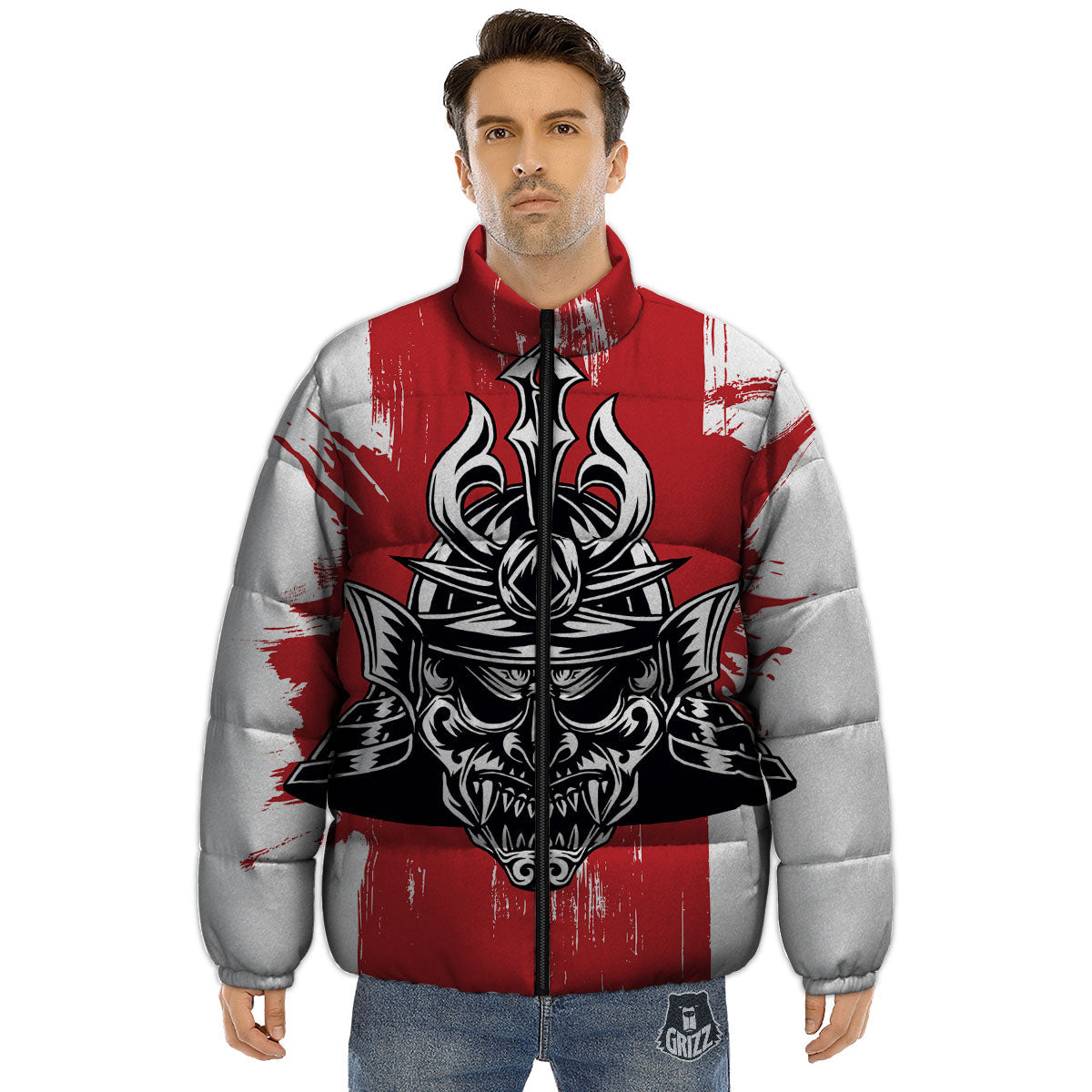 Warrior Japanese Samurai Print Puffer Jacket