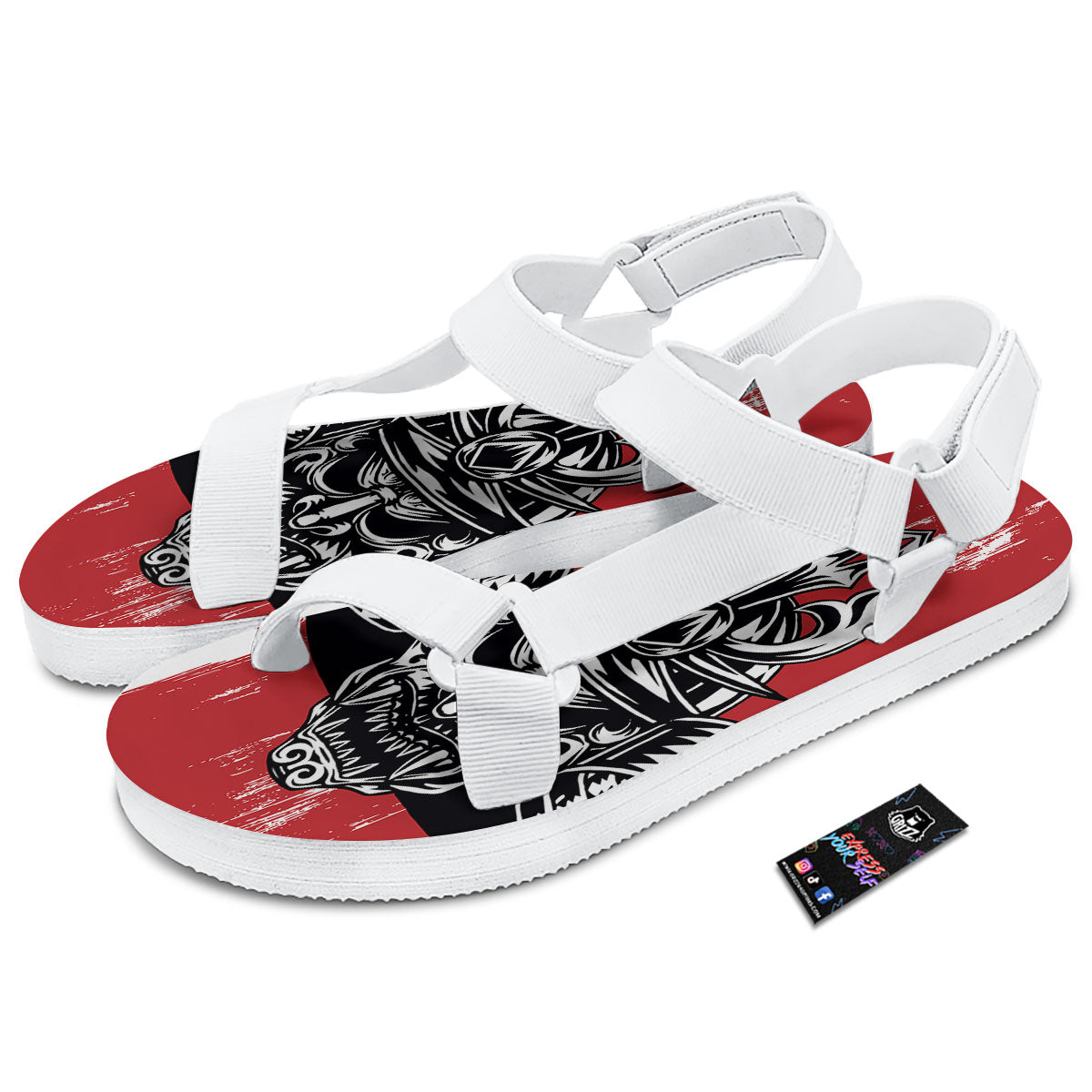 Warrior Japanese Samurai Print White Open Toe Sandals
