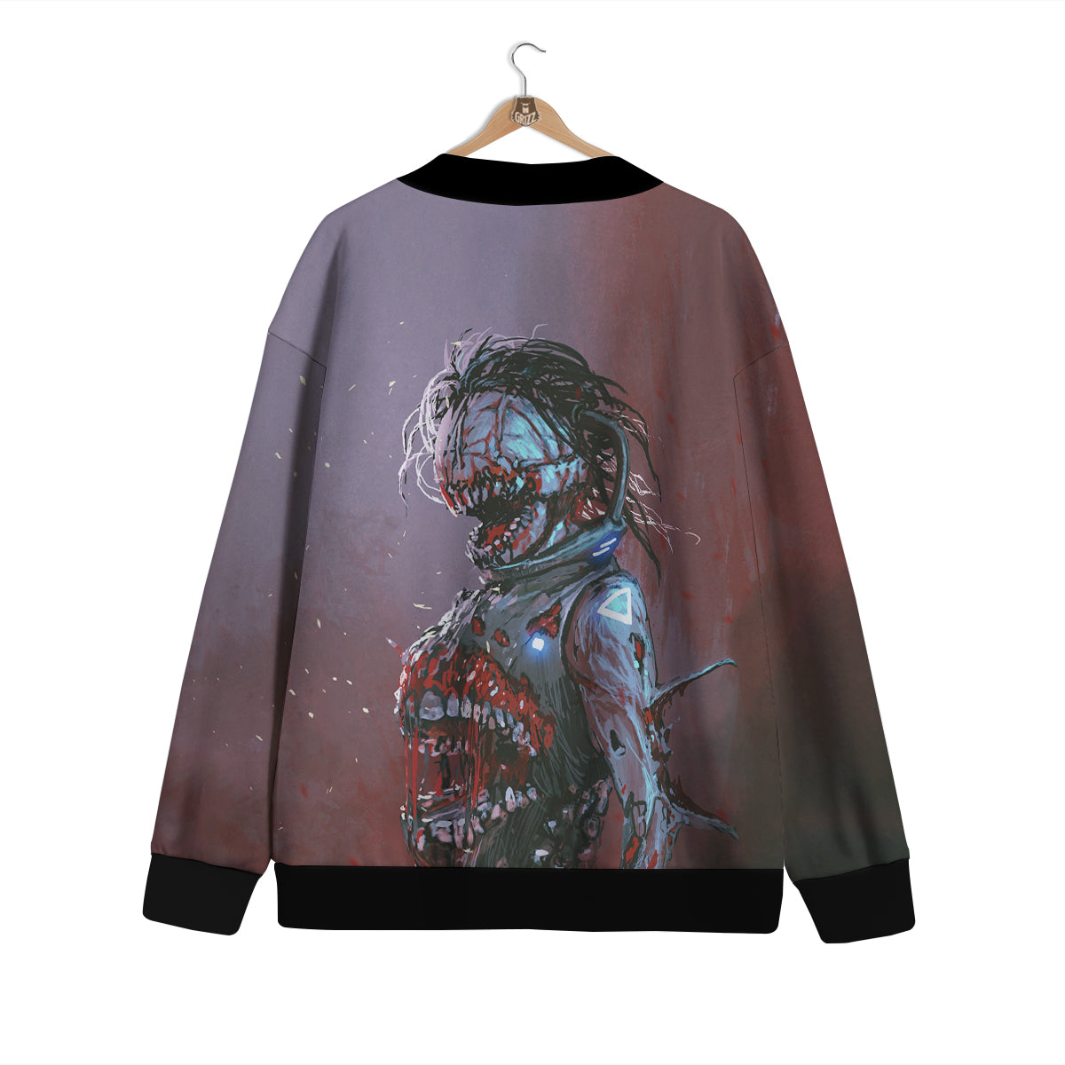 Watercolor Creepy Monsters Open Mouth Print Cardigan