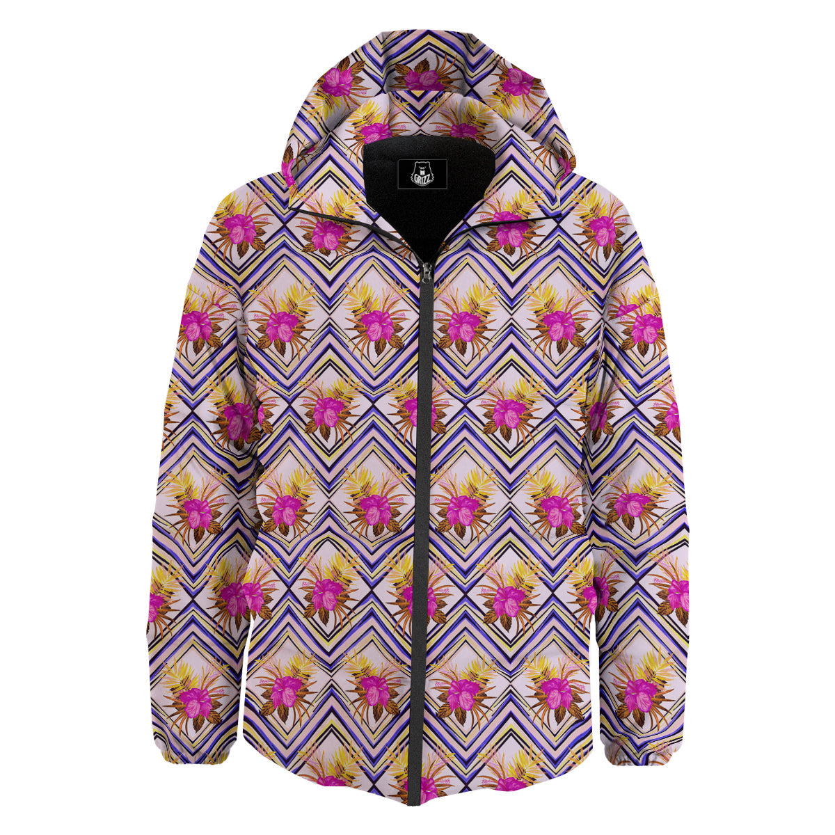 Watercolor Tropical Flower Zigzag Print Pattern Down Jacket