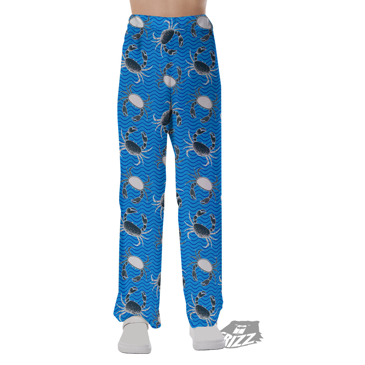 Wave Crab White And Blue Print Pattern Pajama Pants