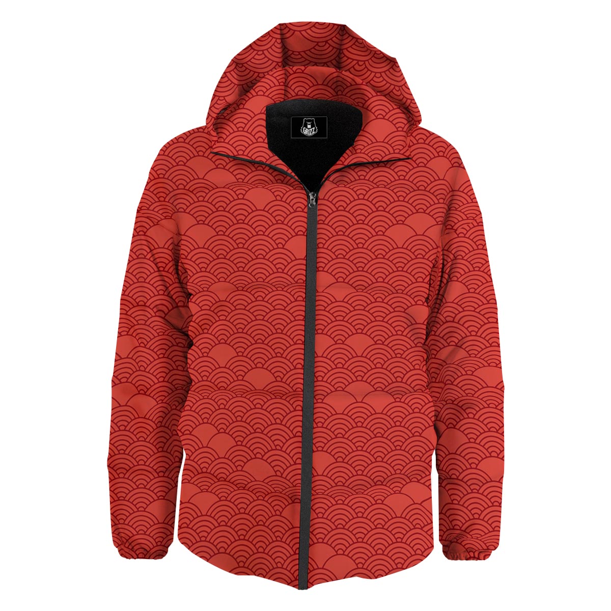 Wave Red Japanese Print Pattern Down Jacket