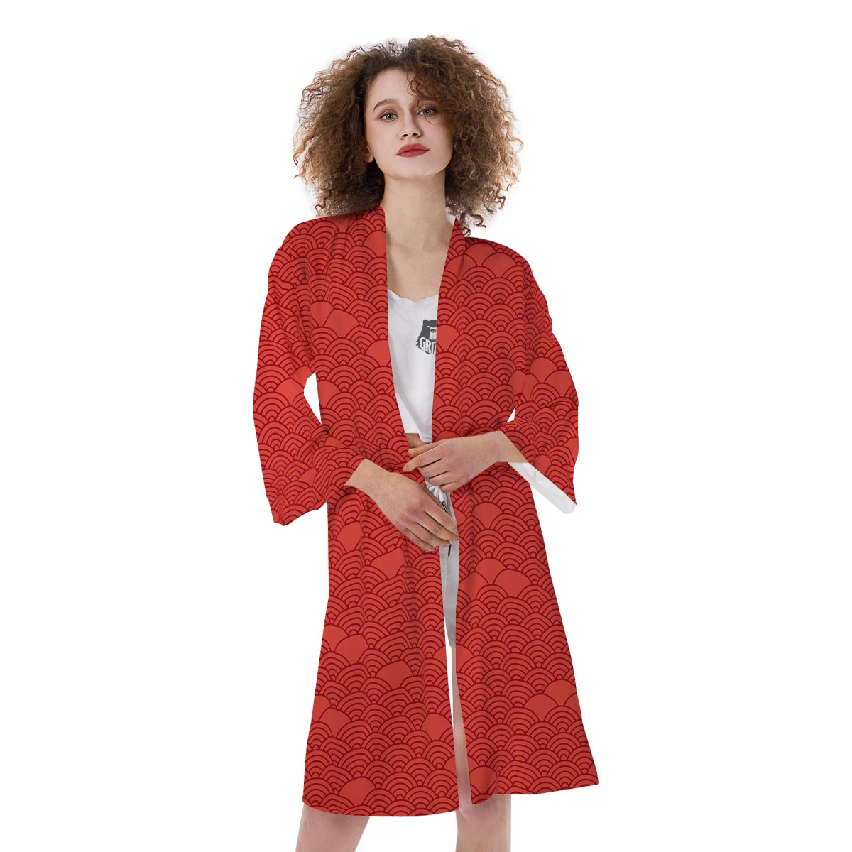 Wave Red Japanese Print Pattern Kimono