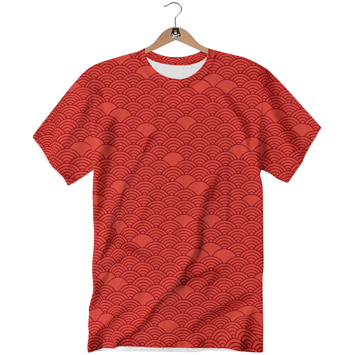Wave Red Japanese Print Pattern T-Shirt