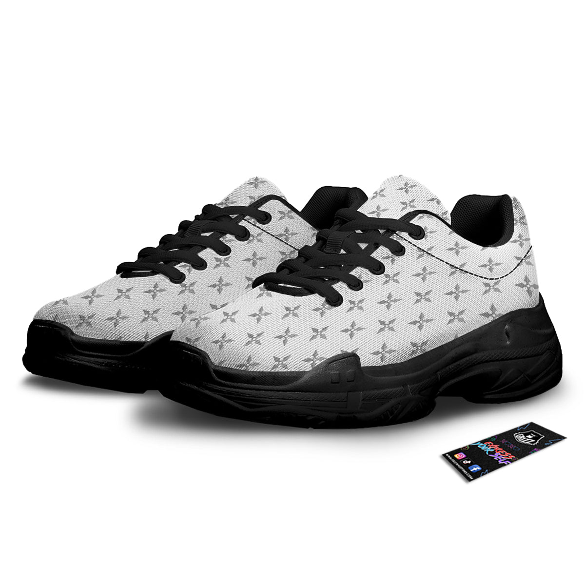 Weapon Ninja Print Pattern Black Chunky Shoes