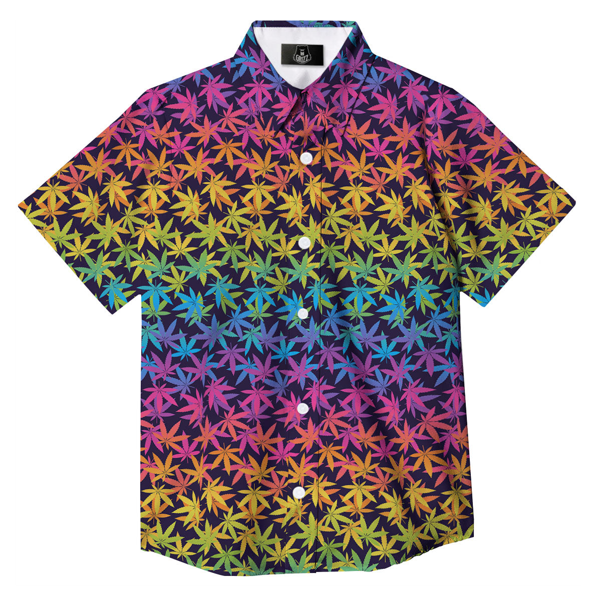 Weed Leaf Colorful Print Pattern Button Up Shirt
