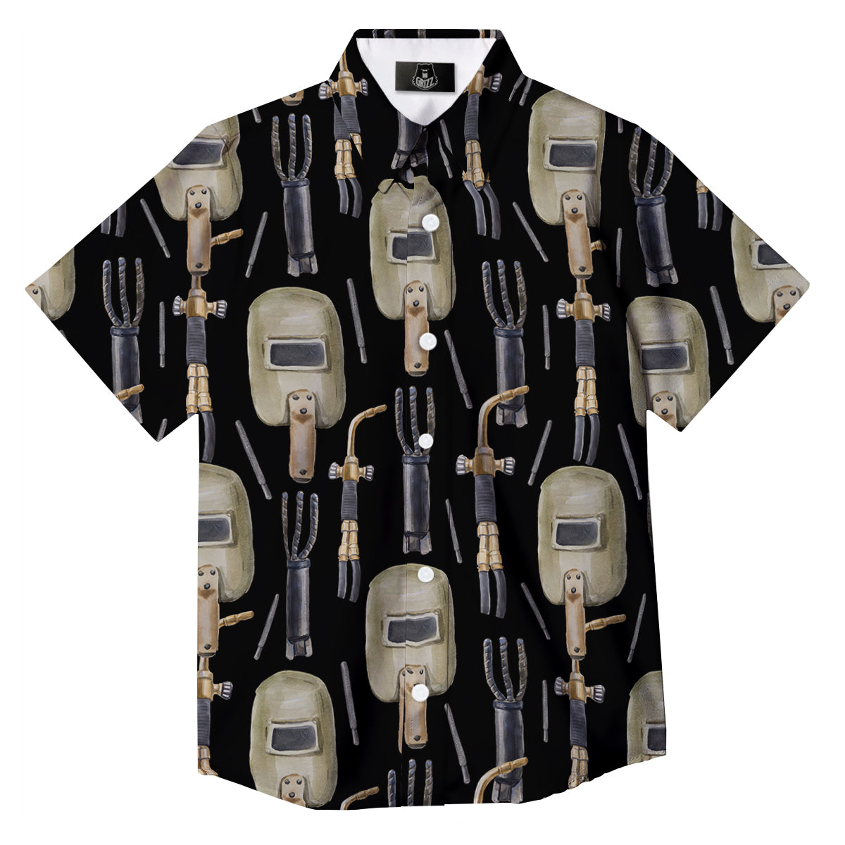 Welder Watercolor Print Pattern Button Up Shirt