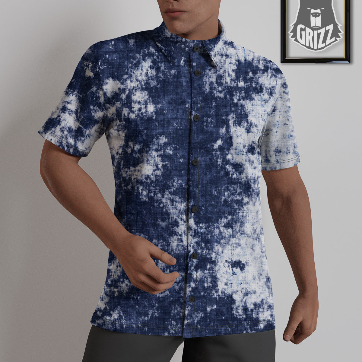 White And Blue Tie Dye Acid Wash Print Untucked Shirts