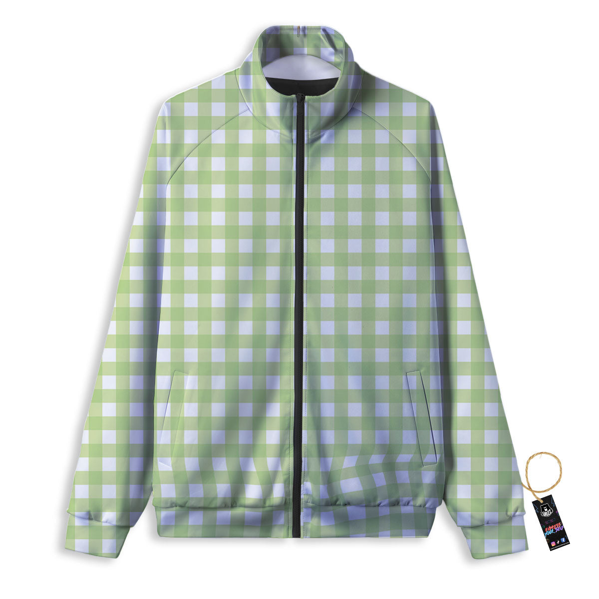 White And Green Check Print Pattern Track Jacket