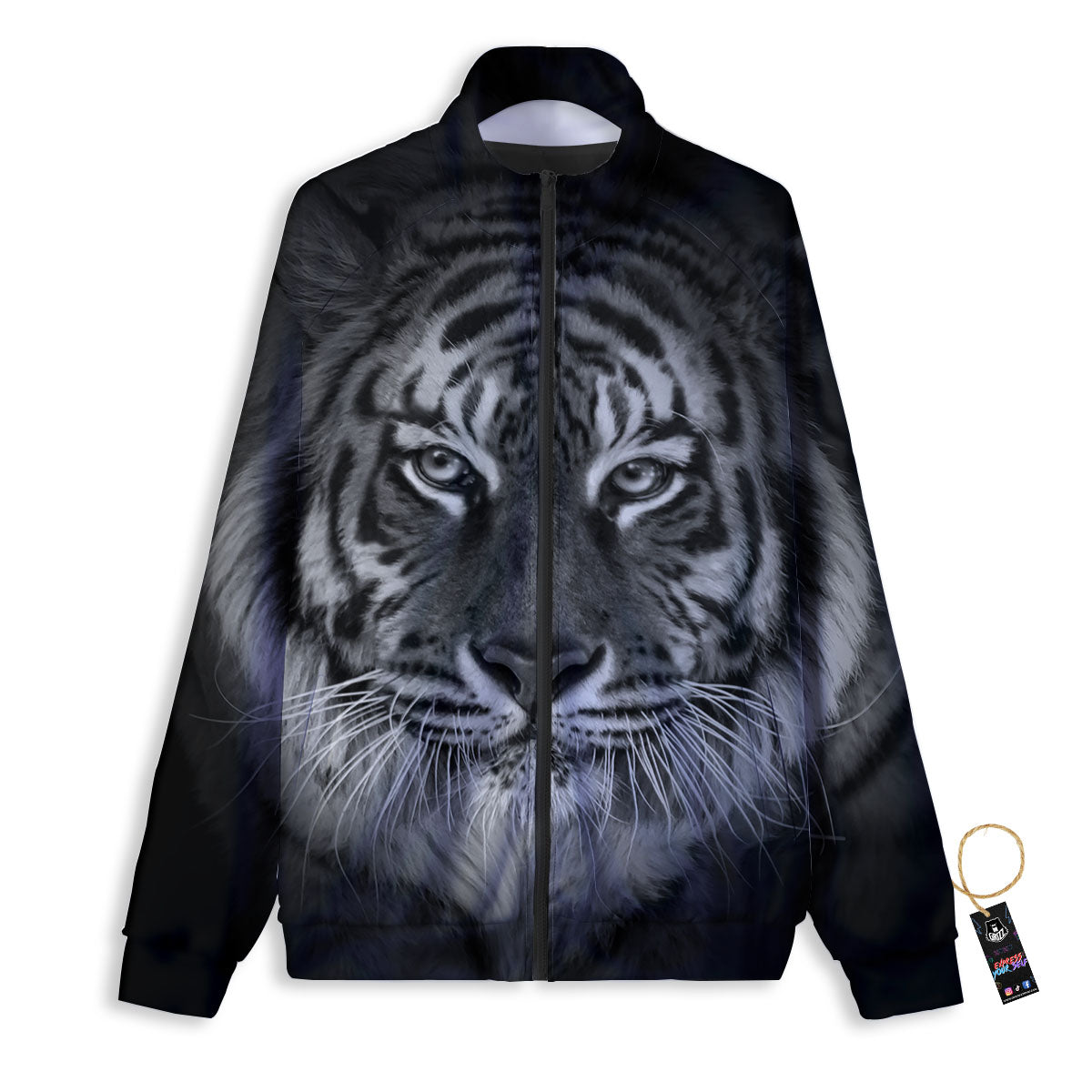 White Bengal Tiger Monochrome Print Track Jacket