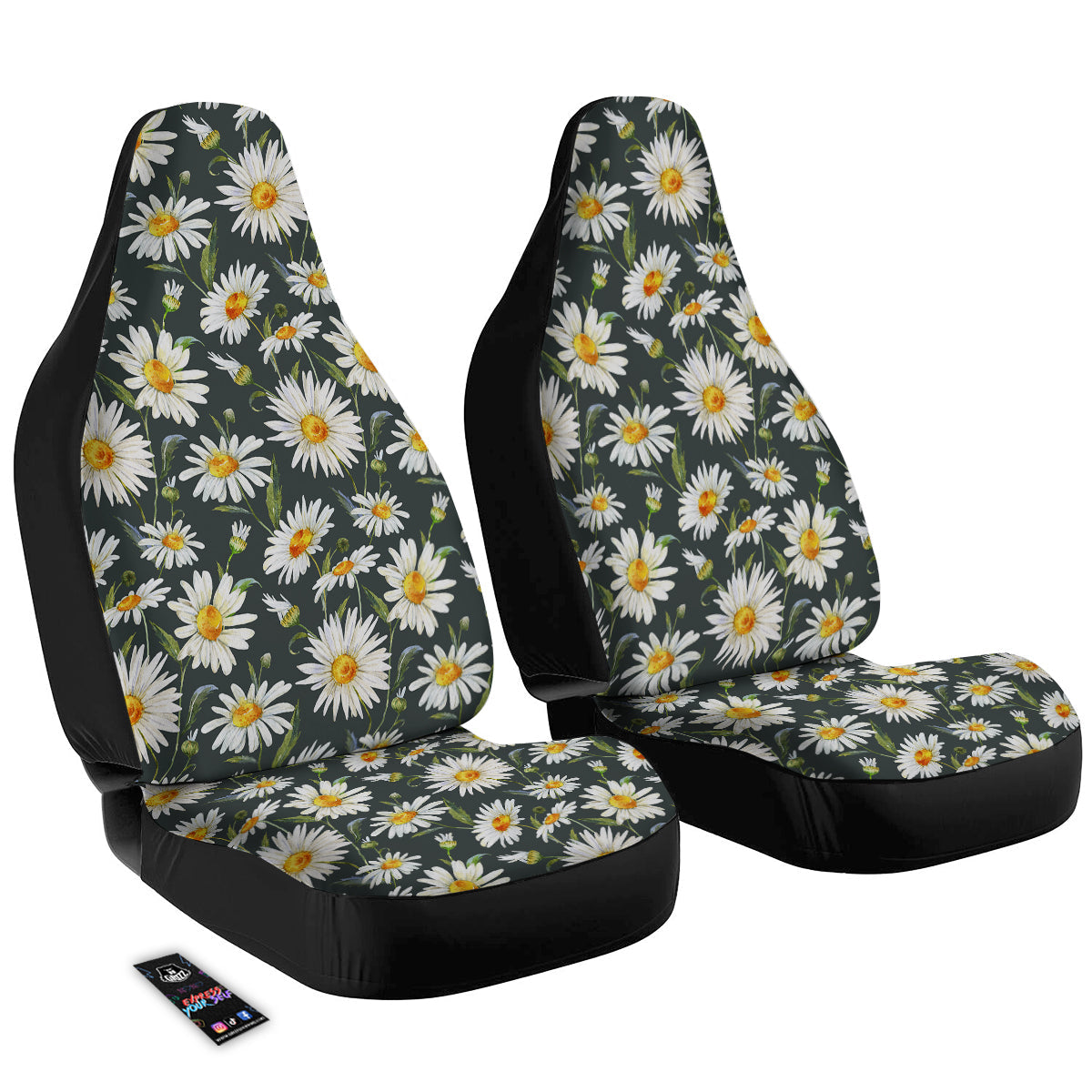 White Daisy Watercolor Print Pattern Car Seat Covers
