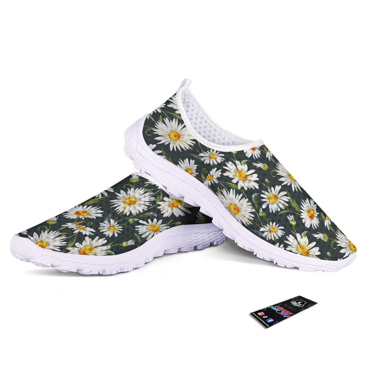 White Daisy Watercolor Print Pattern Nurse Shoes