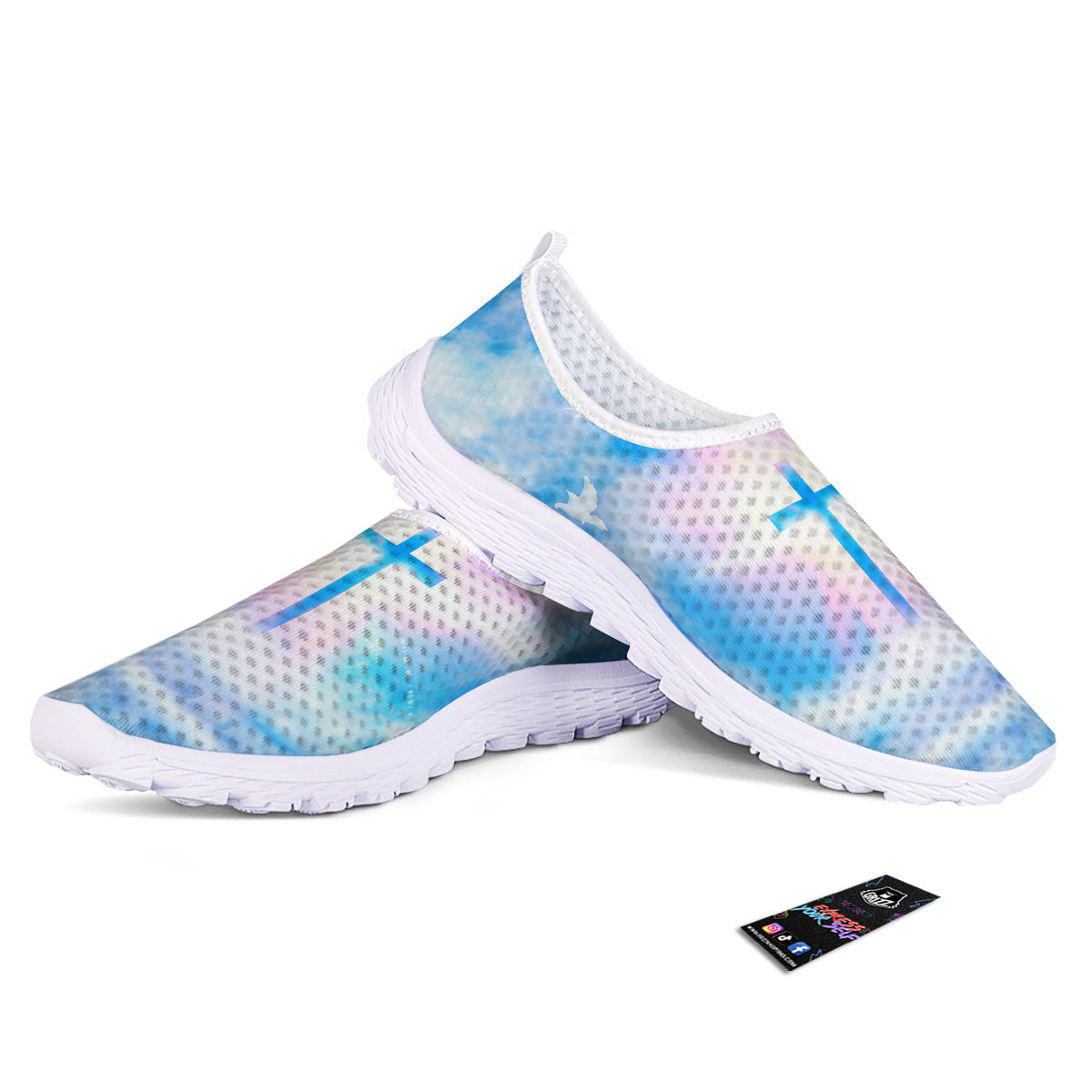 White Doves And Christian Cross Print Nurse Shoes