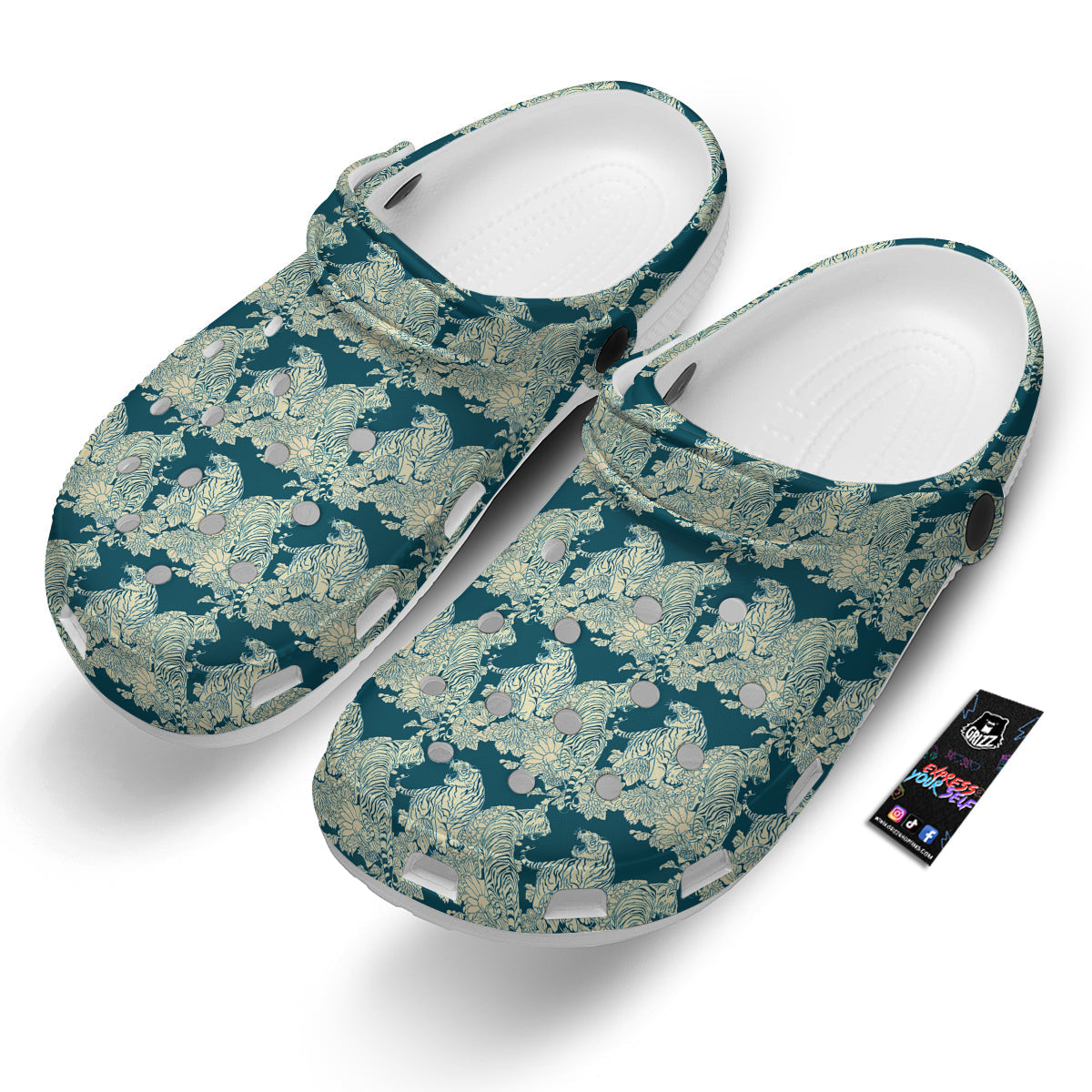White Tiger Japanese Print Pattern Clog