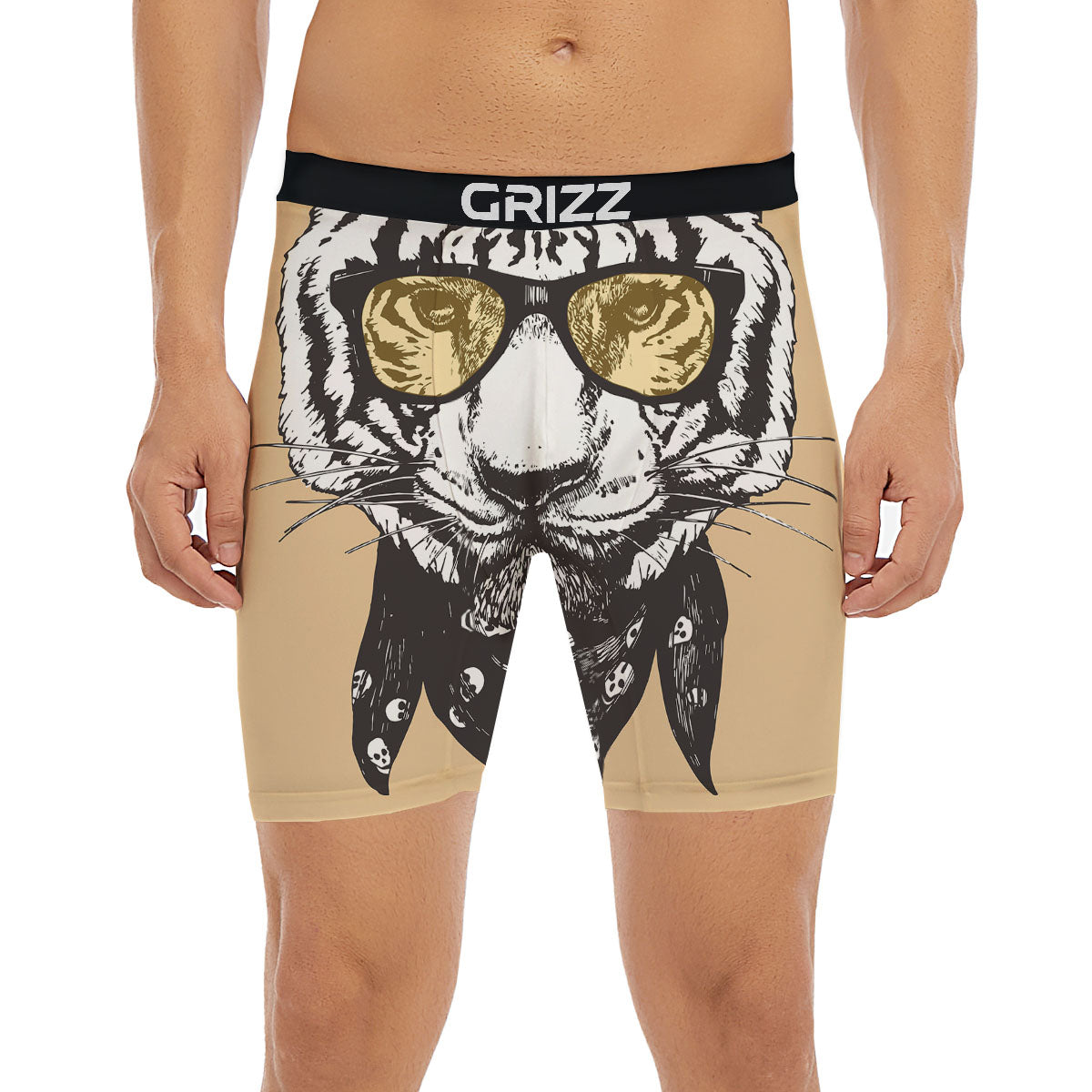 White Tiger With Sunglasses Print Pattern Boxer Briefs