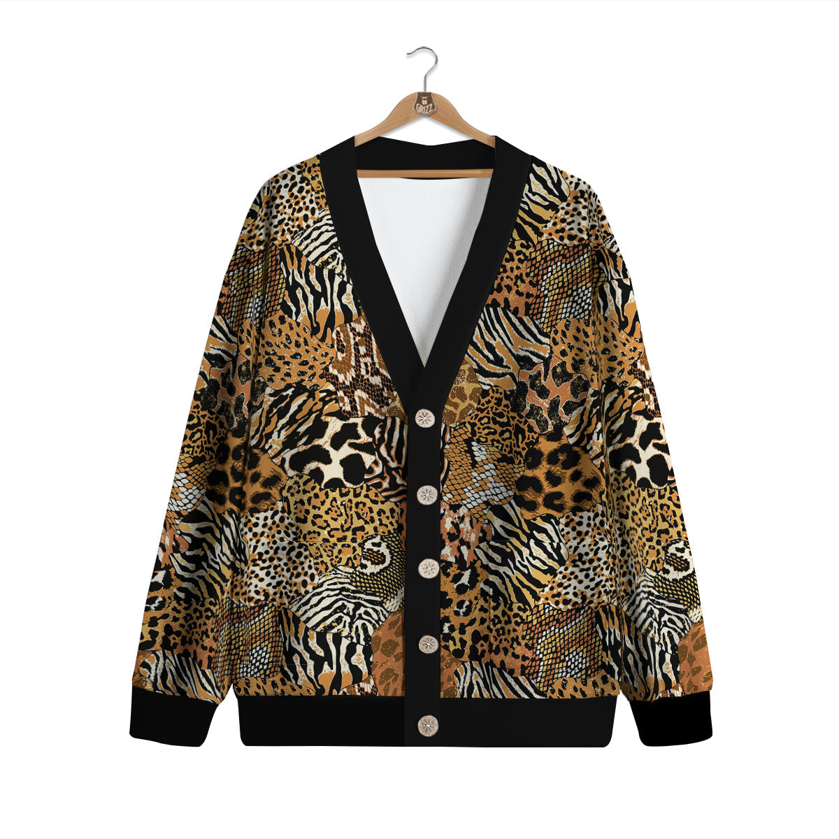 Wild Animal Skins Patchwork Print Pattern Cardigan