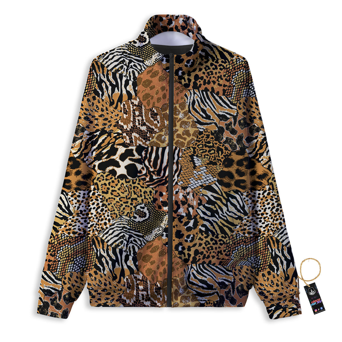 Wild Animal Skins Patchwork Print Pattern Track Jacket
