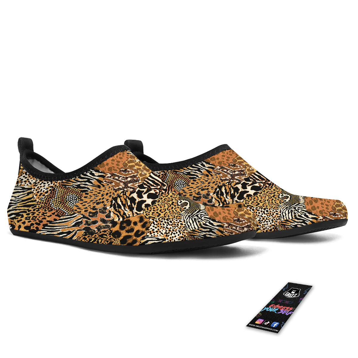 Wild Animal Skins Patchwork Print Pattern Water Shoes