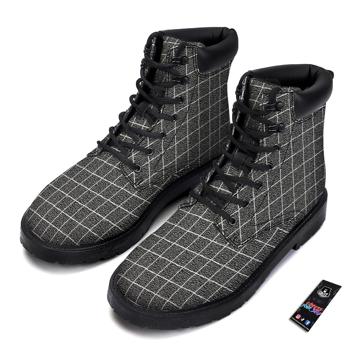 Windowpane Noisy Print Pattern Boots