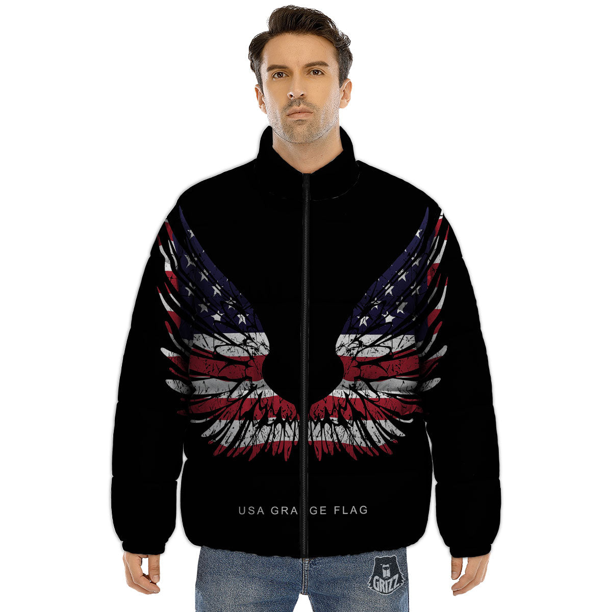 Wing Flag American Print Puffer Jacket