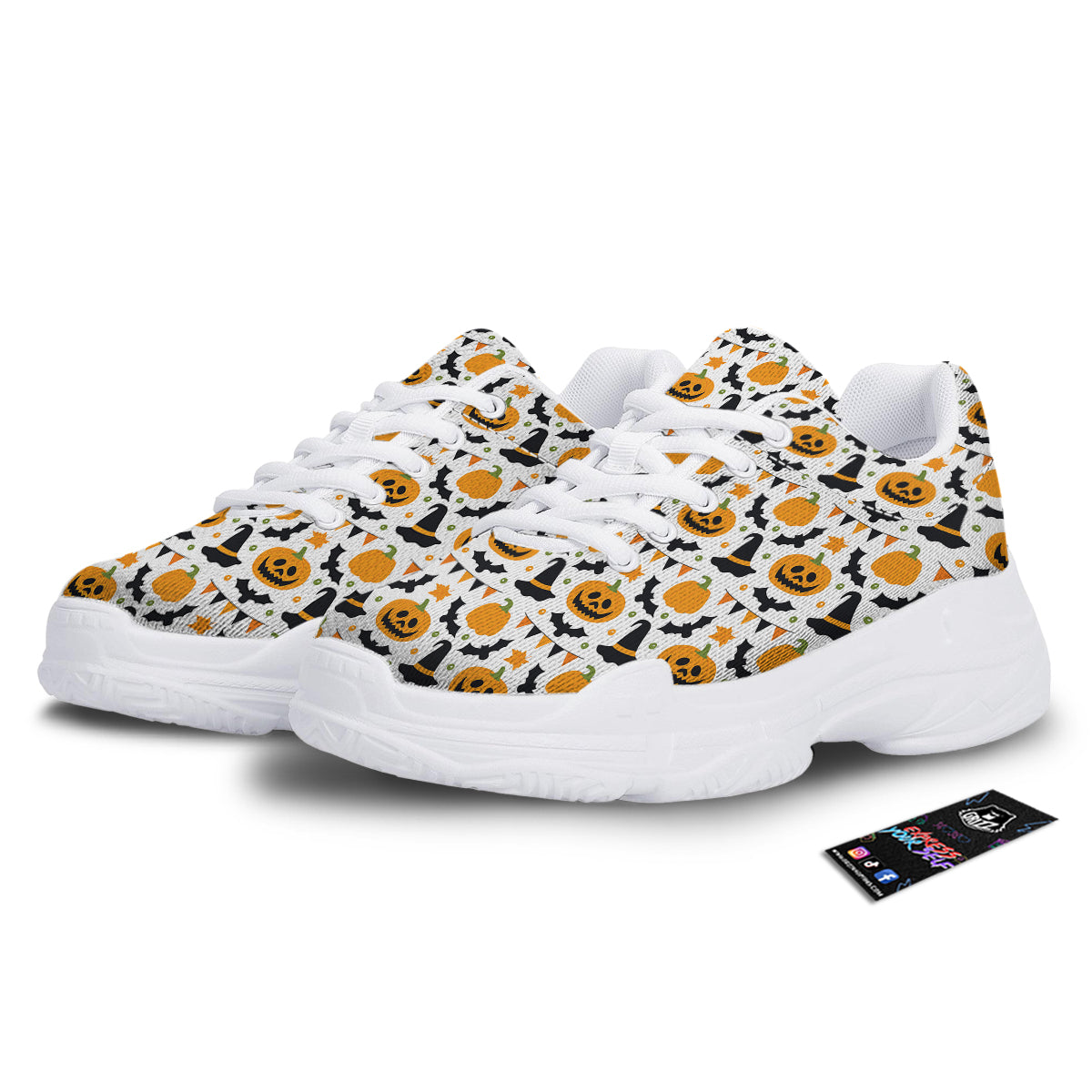 Witch Hat Halloween Print Pattern White Chunky Shoes