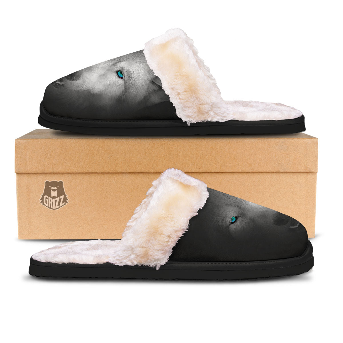 Wolf Painting Watercolor Print Slippers