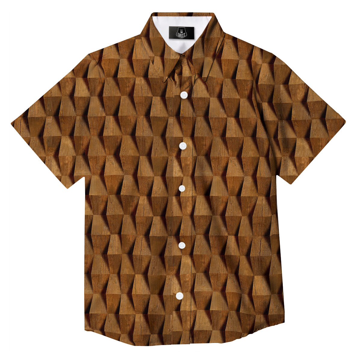 Wood Wall 3D Print Pattern Button Up Shirt