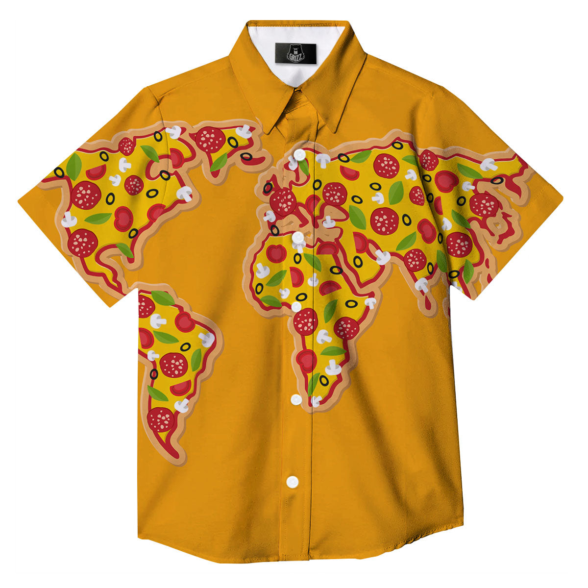 World Map Pizza Print Button Up Shirt