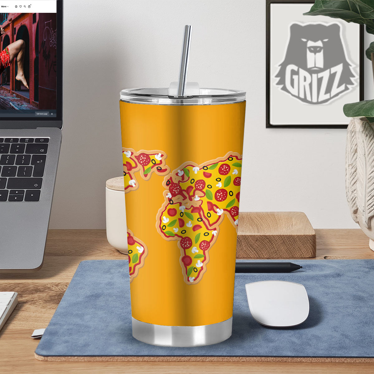 World Map Pizza Print Tumbler