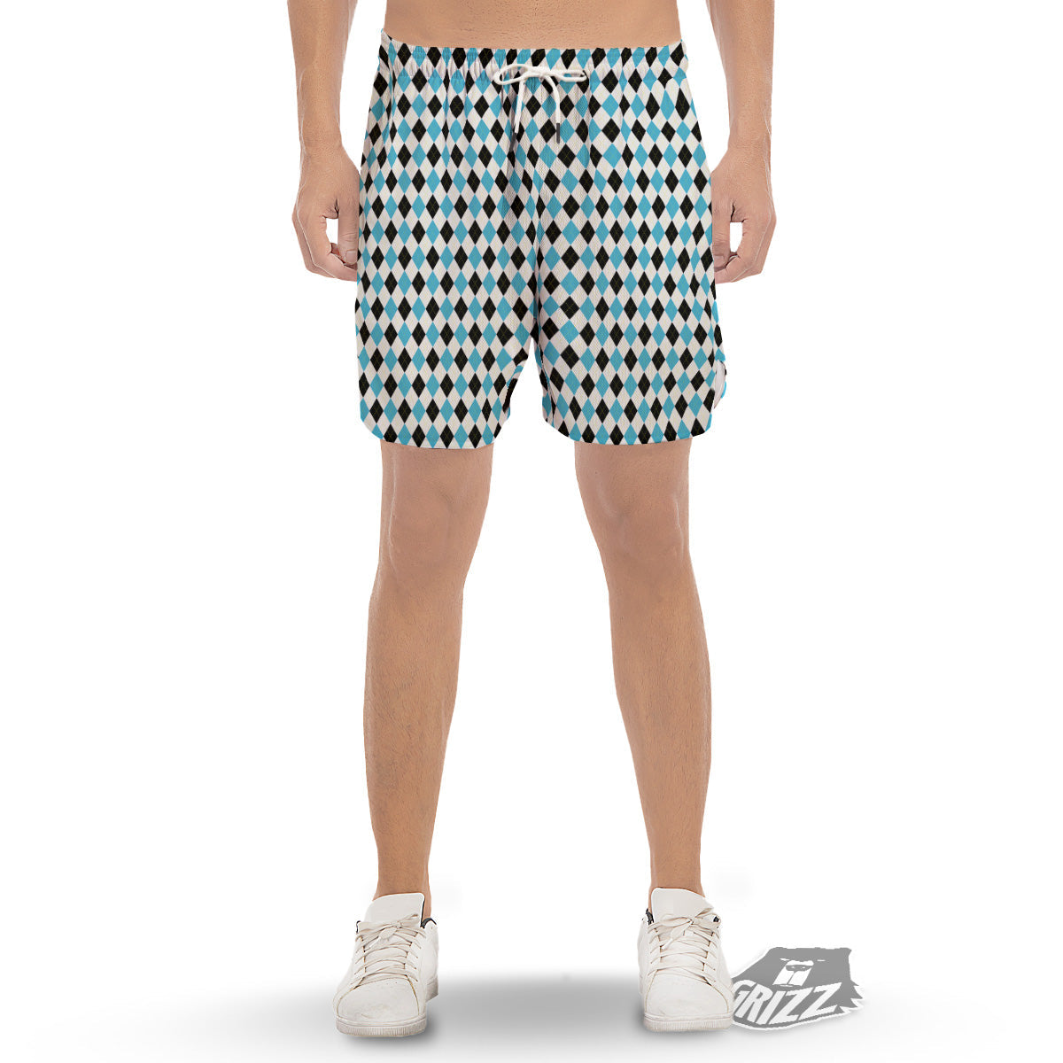 Yellow Black And Blue Argyle Print Men's Gym Shorts