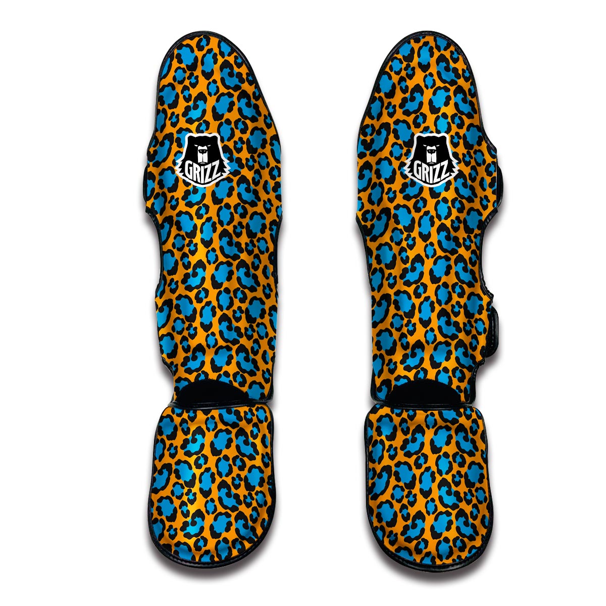 Yellow Blue Dot Leopard Muay Thai Shin Guards