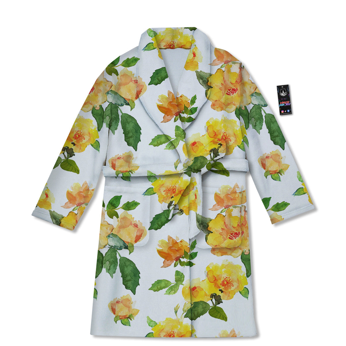 Yellow Rose Watercolor Print Pattern Bathrobe