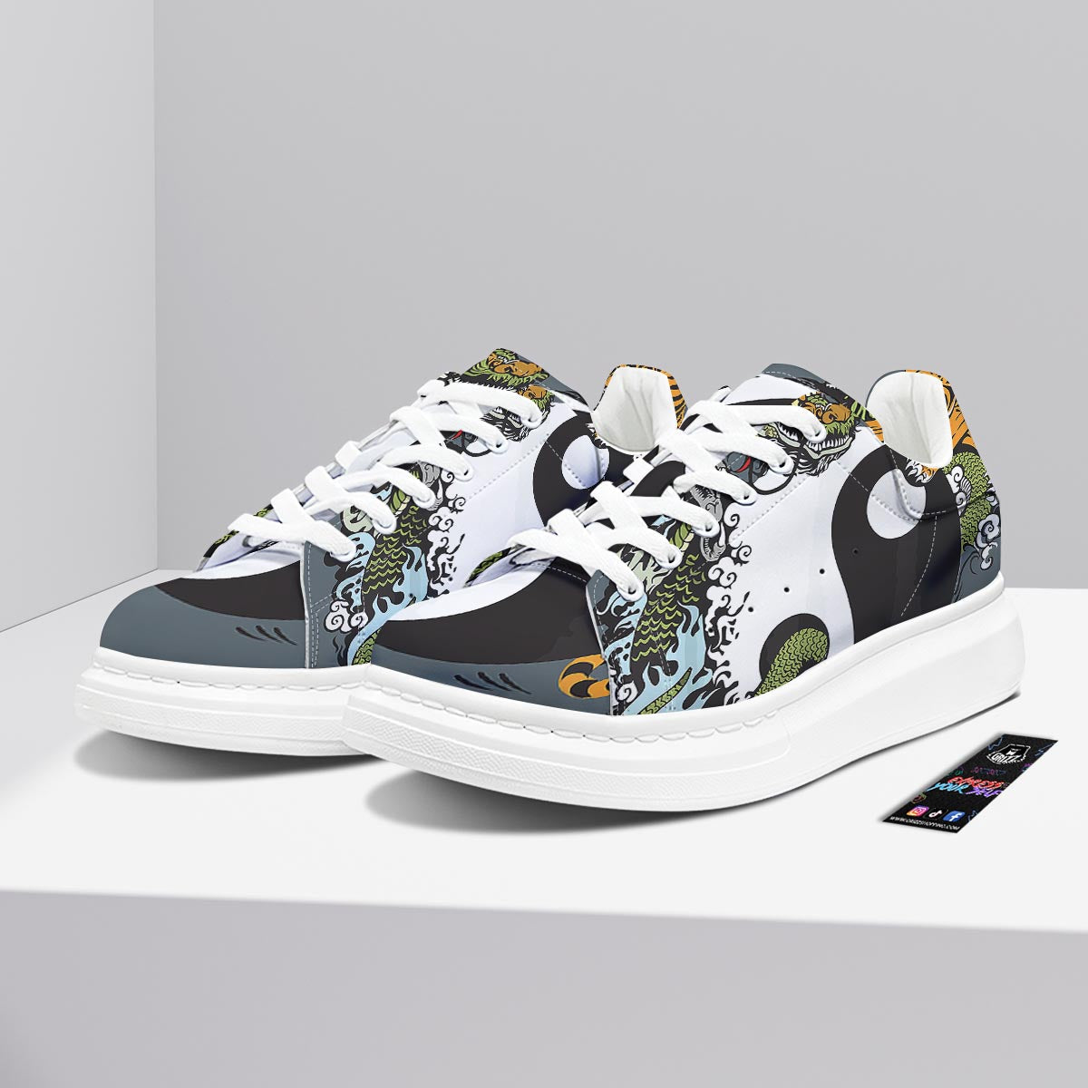 Yin Yang Dragon And Tiger Print Platform Shoes