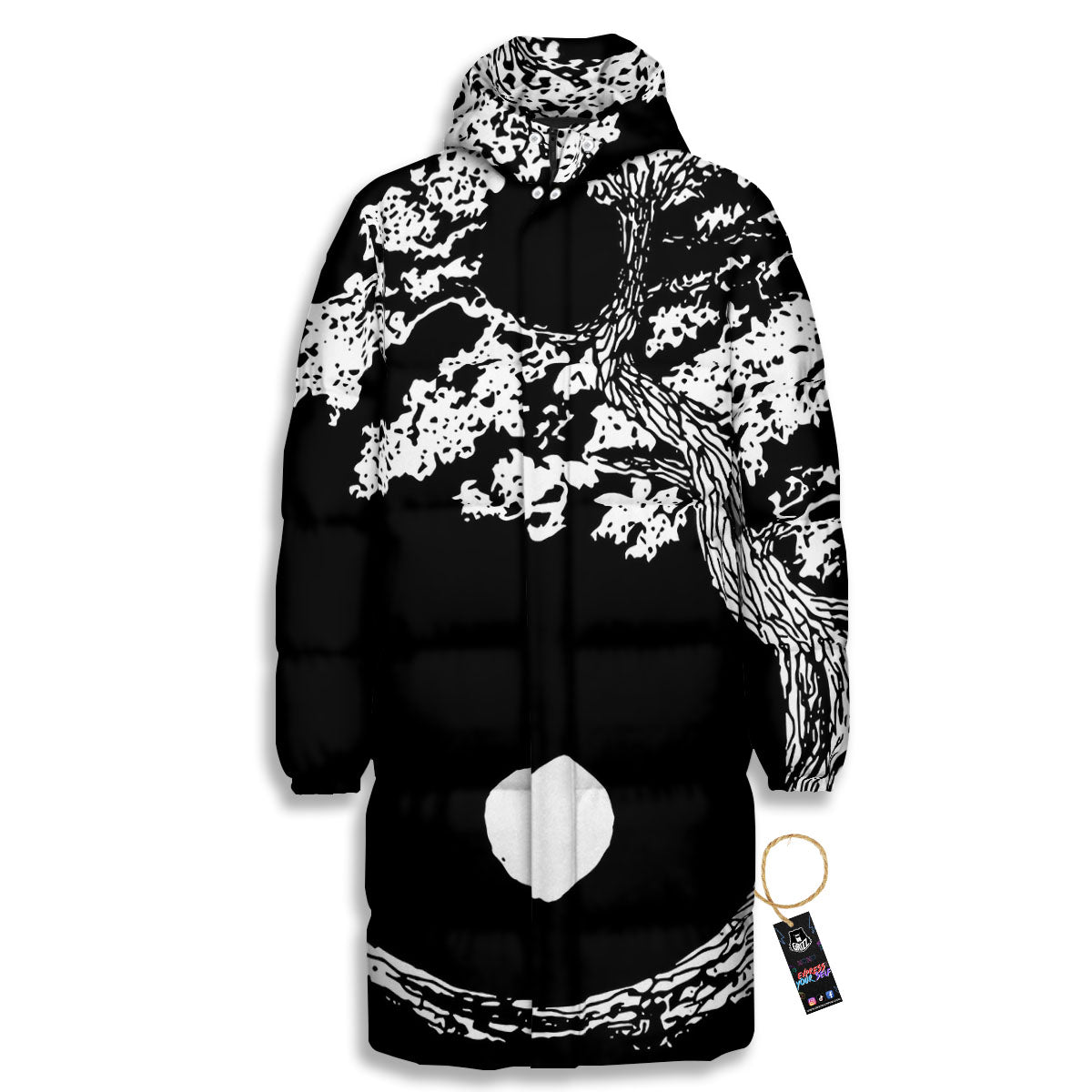 Yin Yang Roots Print Long Down Jacket
