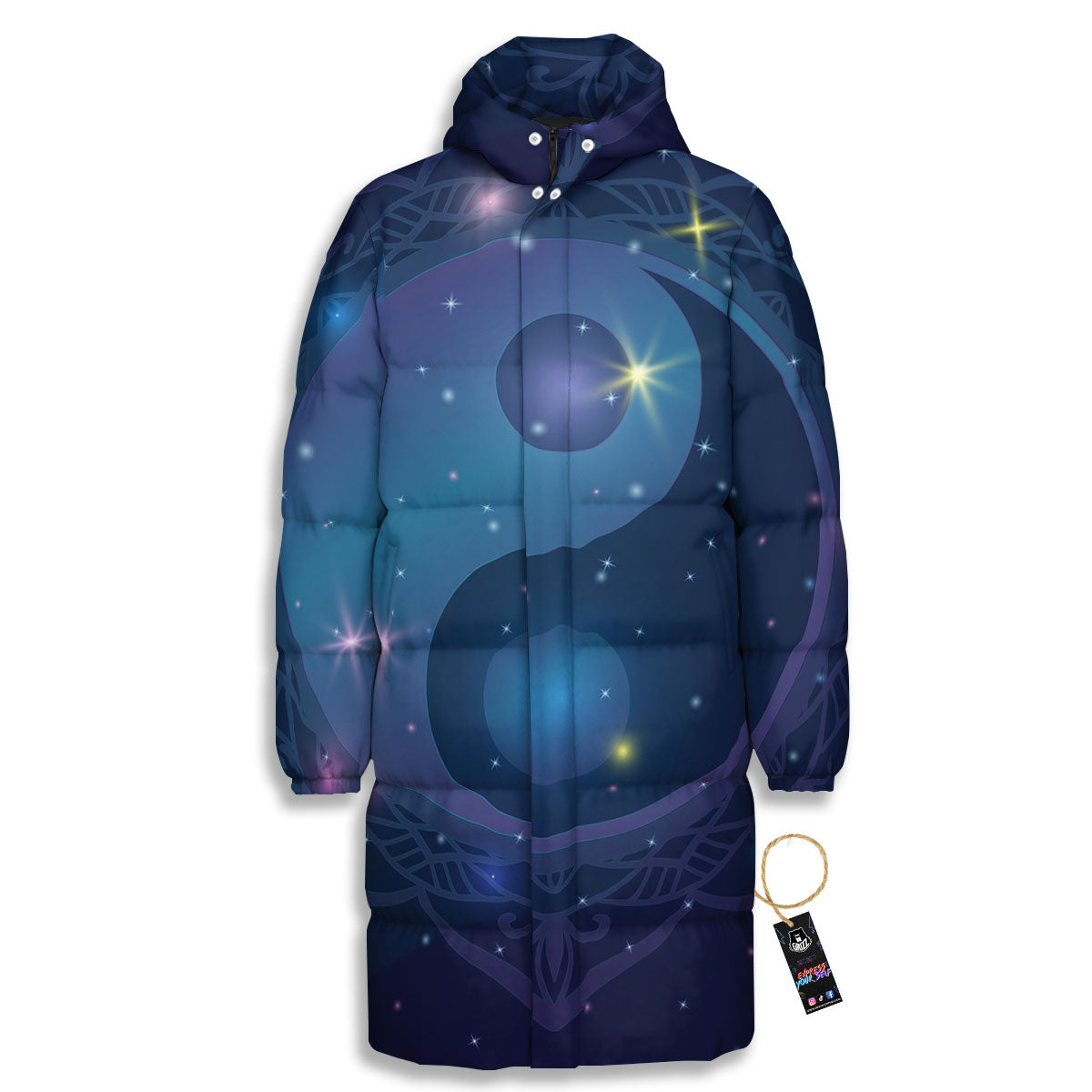 Yin Yang Space Print Long Down Jacket
