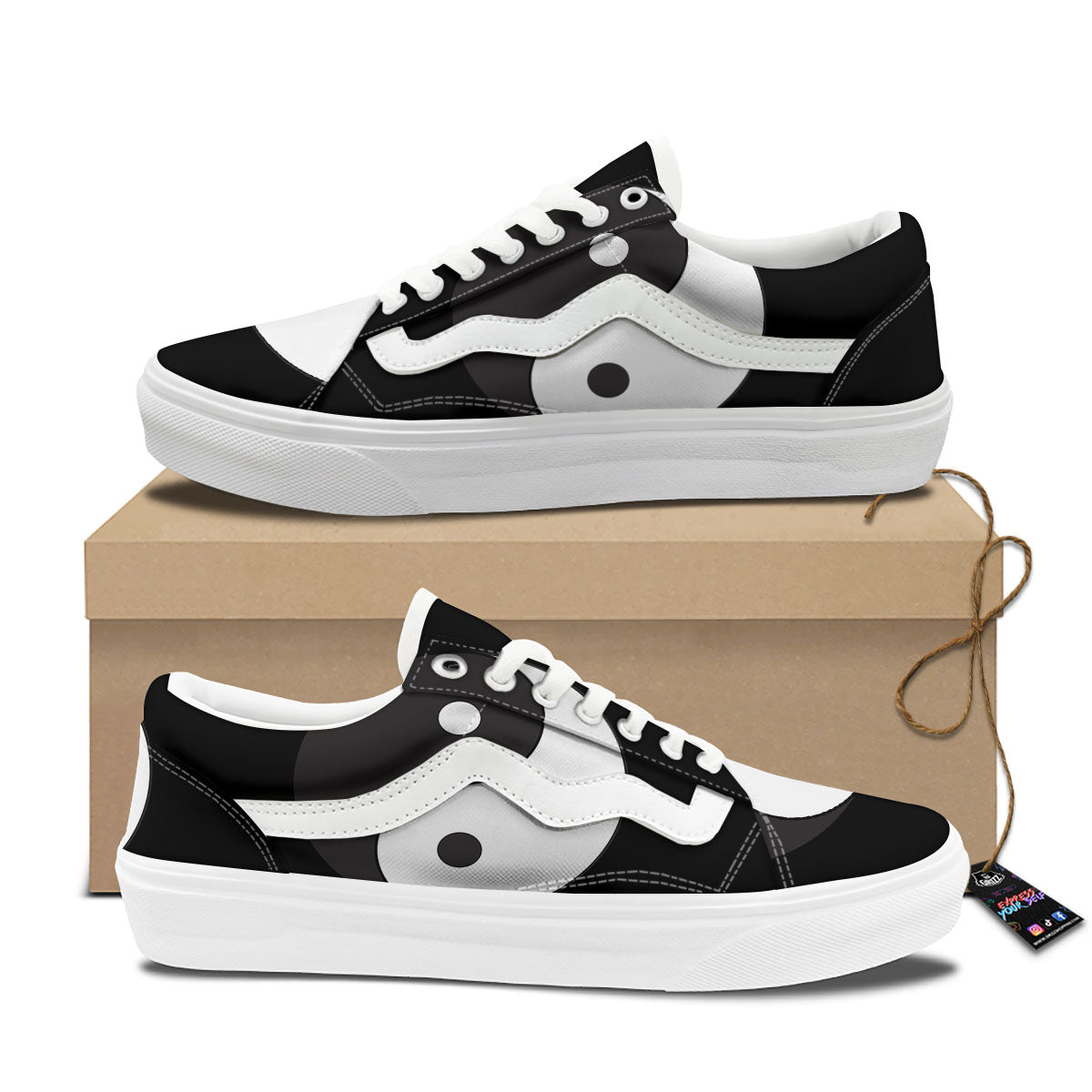 Yin Yang Symbol White And Black Print Skate Shoes