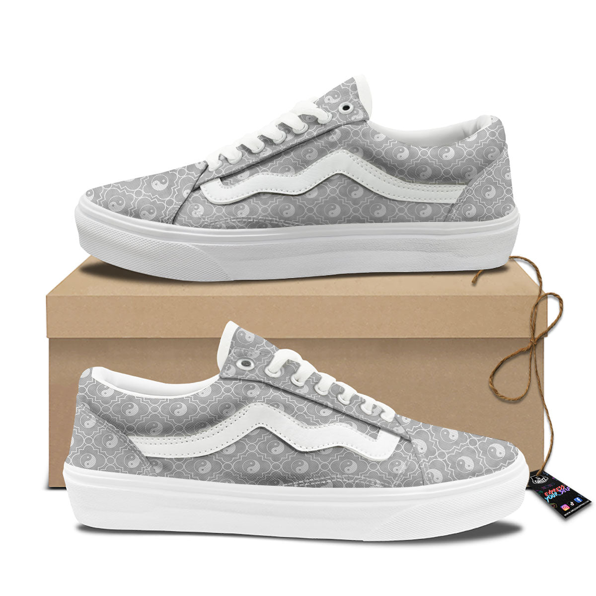 Yin Yang White And Grey Print Pattern Skate Shoes